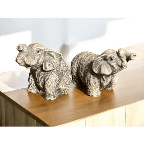 Unknown | Other | 2 Little Gray Elephants Resin Miniatures Trunks In ...
